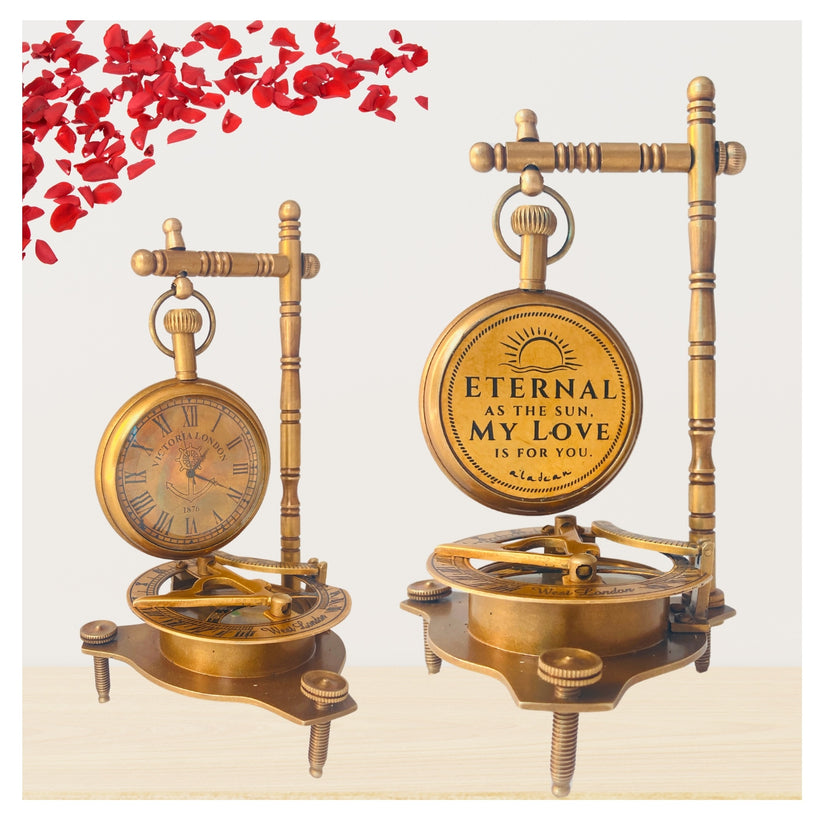 Anniversary Gift Sundial Compass Clock | Eternal Love Engraved Brass ...